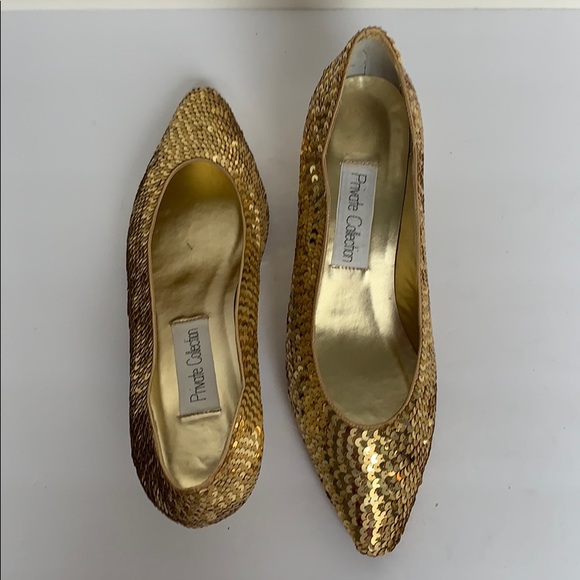 Private Collection | Shoes | Private Collection Gold Sequin Pumps ...